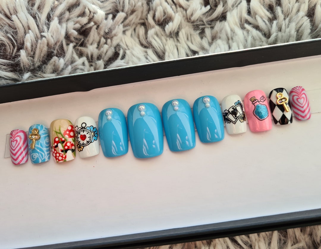 Tea Party | Drink Me | Hand Painted False Nails | Little Nail Designs ...