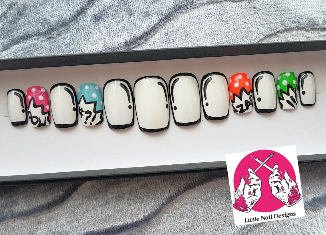 Pop Art | Comic Book Style | Hand Painted False Nails | Little Nail ...