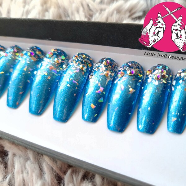 Blue Fake Nails - Etsy UK