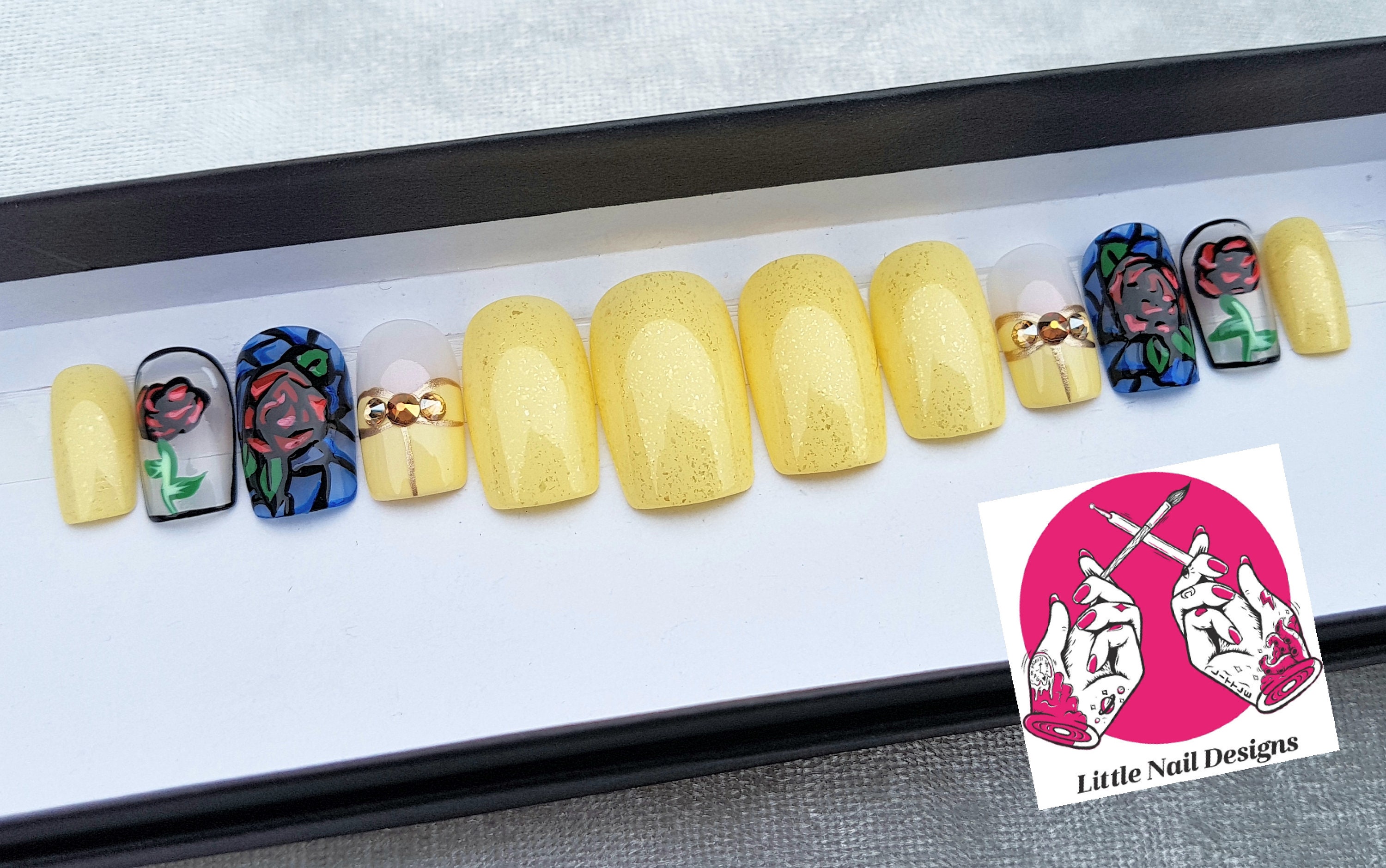 Princess Hand Painted False Nails | Enchanted Rose | Press on | Little ...