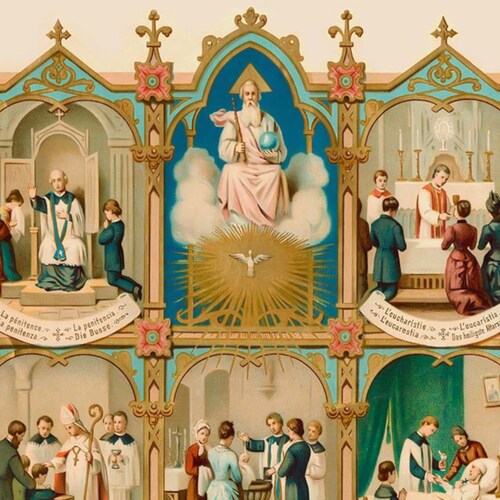 Seven Sacraments Based on a Vintage Holy Card Catholic Art - Etsy