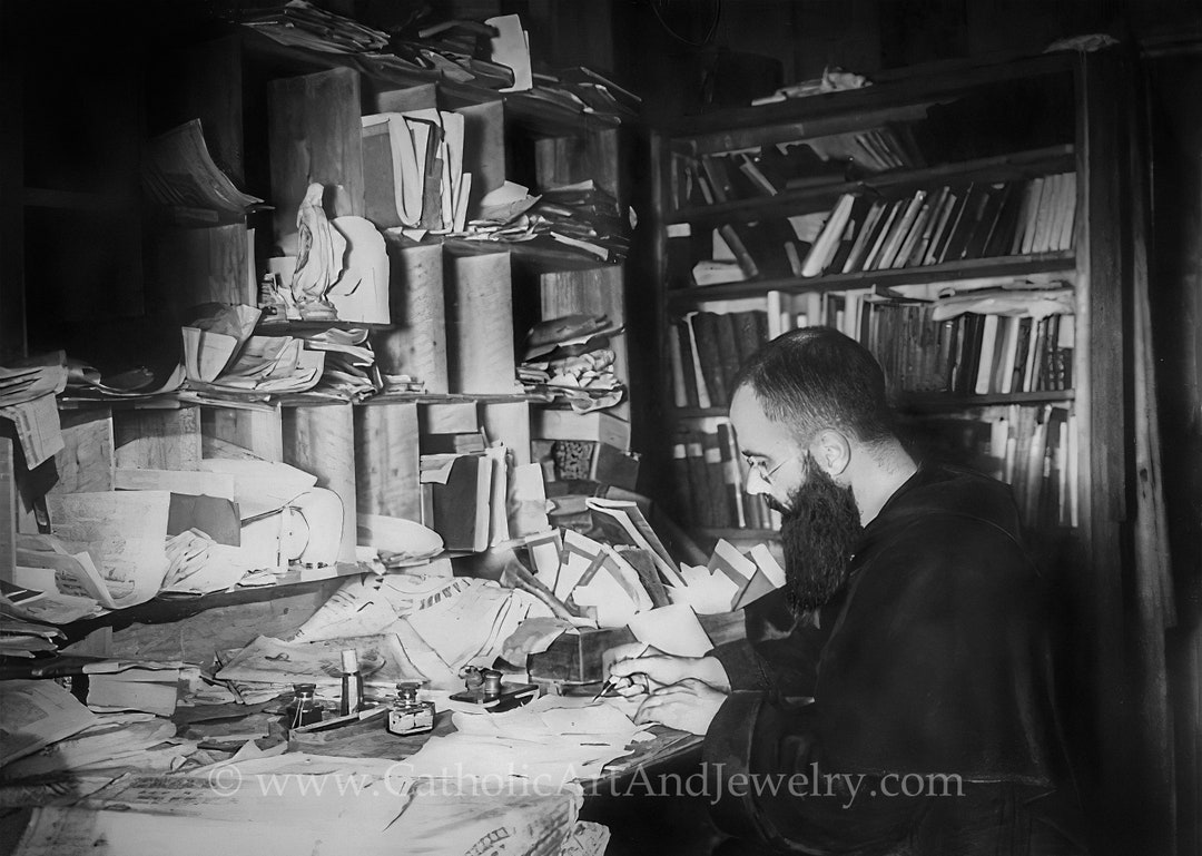 St. Maximilian Kolbe at His Desk – Exclusive Restored Photo – Catholic Art Print – Archival ...