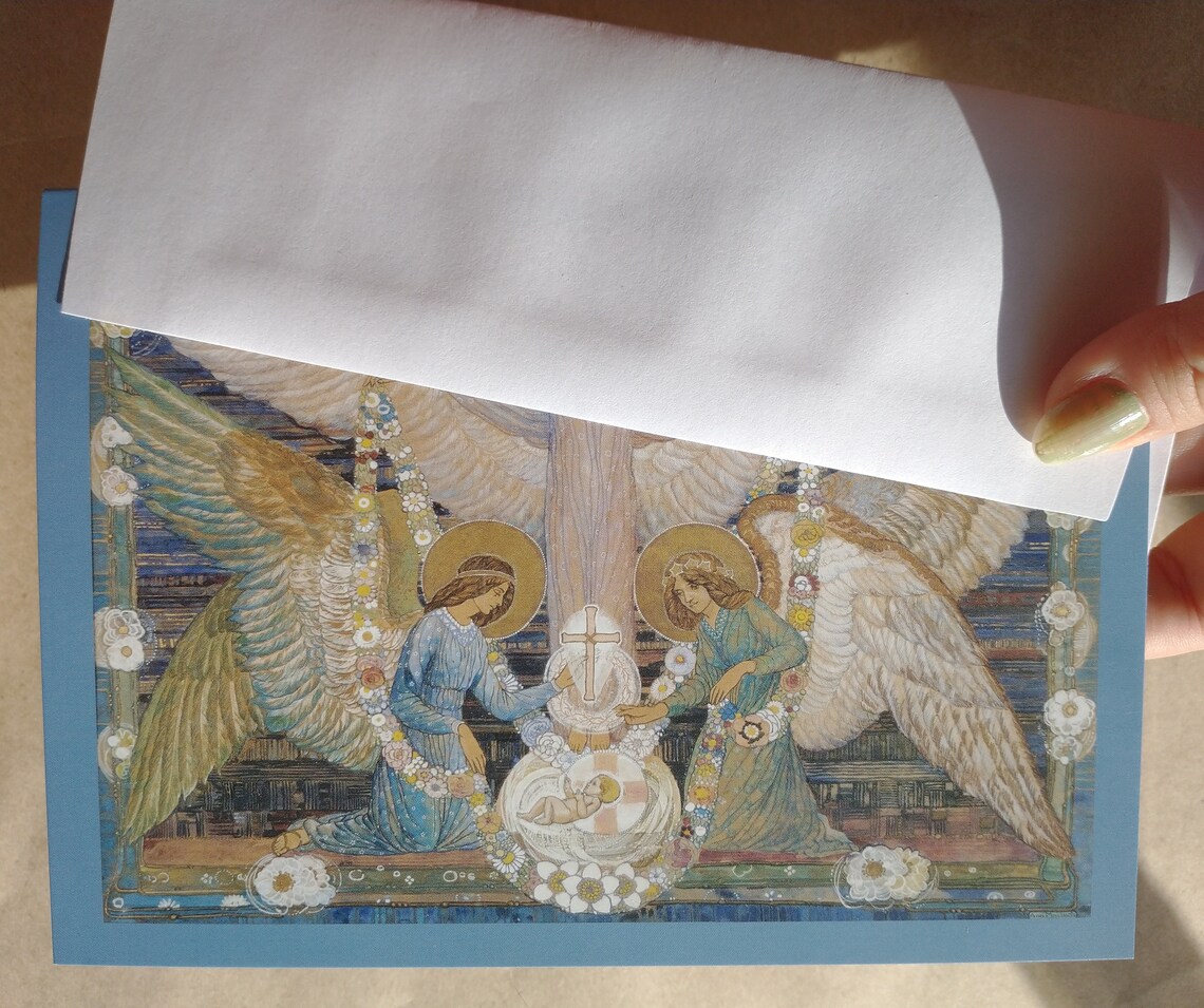 Christmas Card / Greeting Card – Angels Garlanding Baby Jesus – 5x7 ...