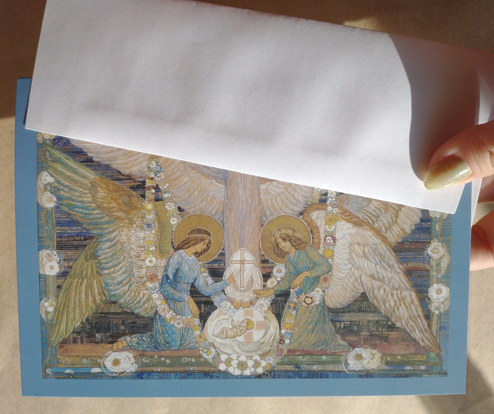 Christmas Card / Greeting Card Angels Garlanding Baby Jesus - Etsy