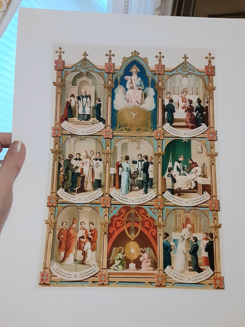 Seven Sacraments – Based on a Vintage Holy Card – Catholic Art Print - Etsy