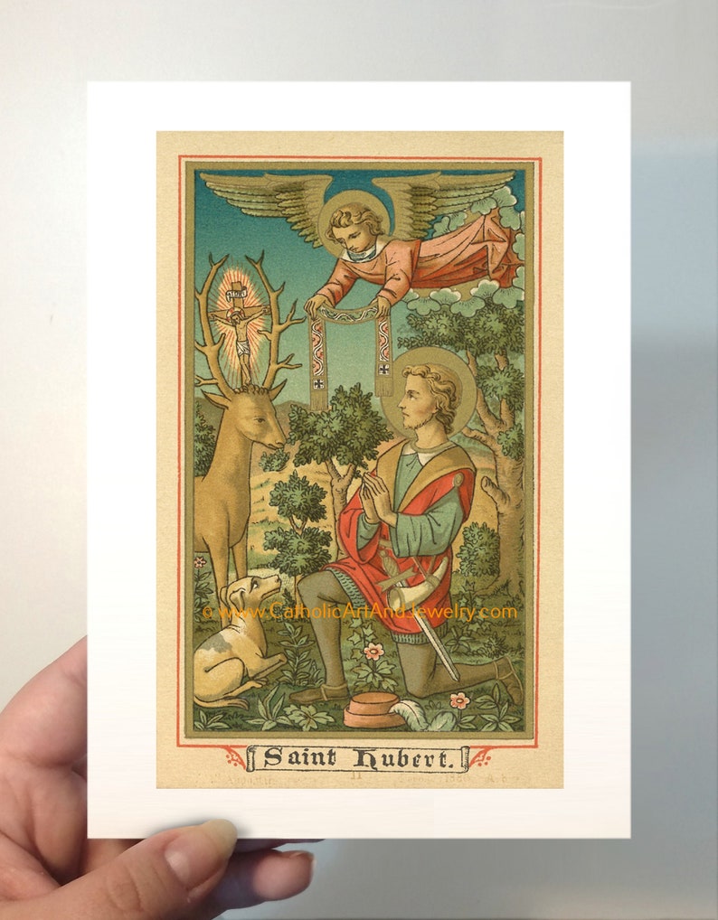 St. Hubert – Patron of Hunters – Based on a Vintage Holy Card ...