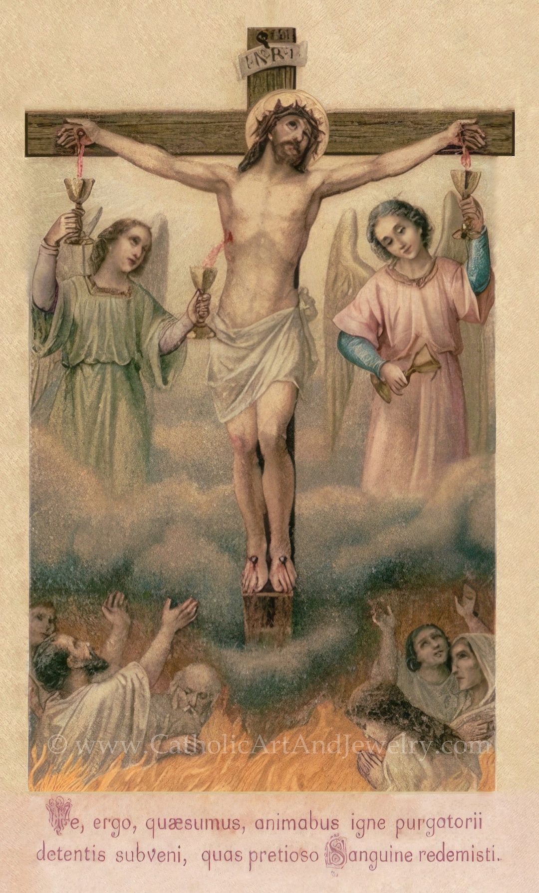 New! Holy Souls in Purgatory – 19th Century French Lithograph Restored ...