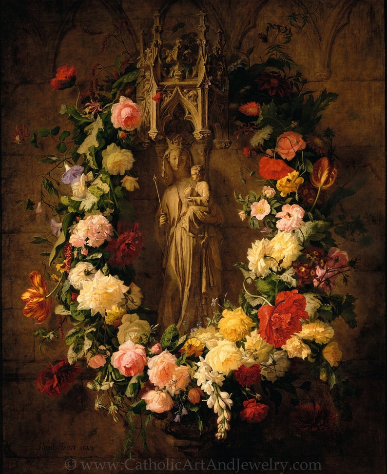 Offering to Our Lady – Simon Saint-jean – Vintage Catholic Art Print ...