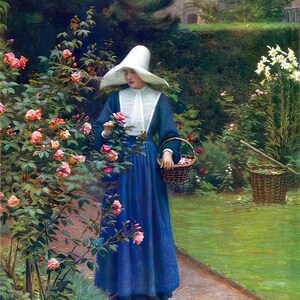 Nun in the Rose Garden – the Roses' Day – Edmund Blair Leighton ...