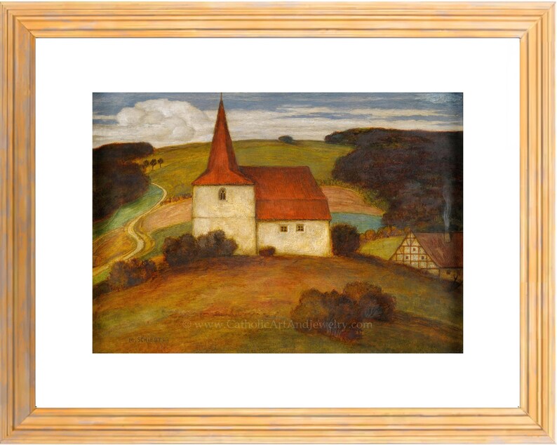 Landscape With Church –by Catholic Artist Matthäus Schiestl – Catholic ...