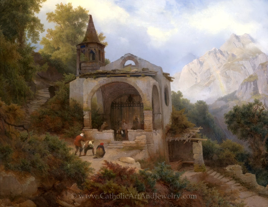 Chapel in the Alps With Pilgrims – Karl Eduard Biermann – Catholic Art ...