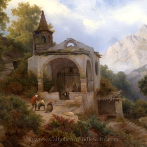 New Chapel in the Alps With Pilgrims Karl Eduard Biermann Catholic Art ...
