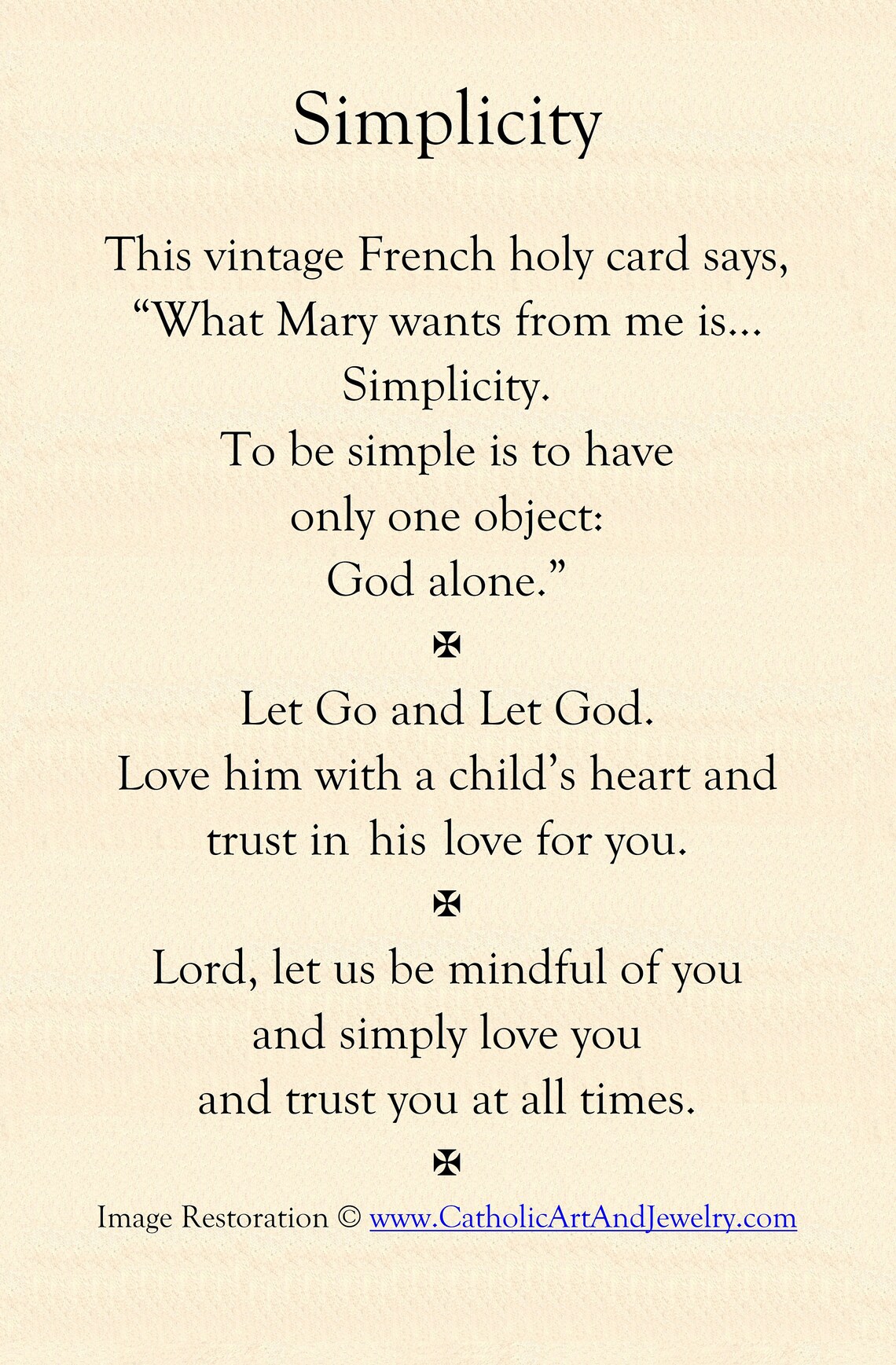 Simplicity Holy Card – Pack of 10/100/1000 – Restored Vintage Holy Card ...