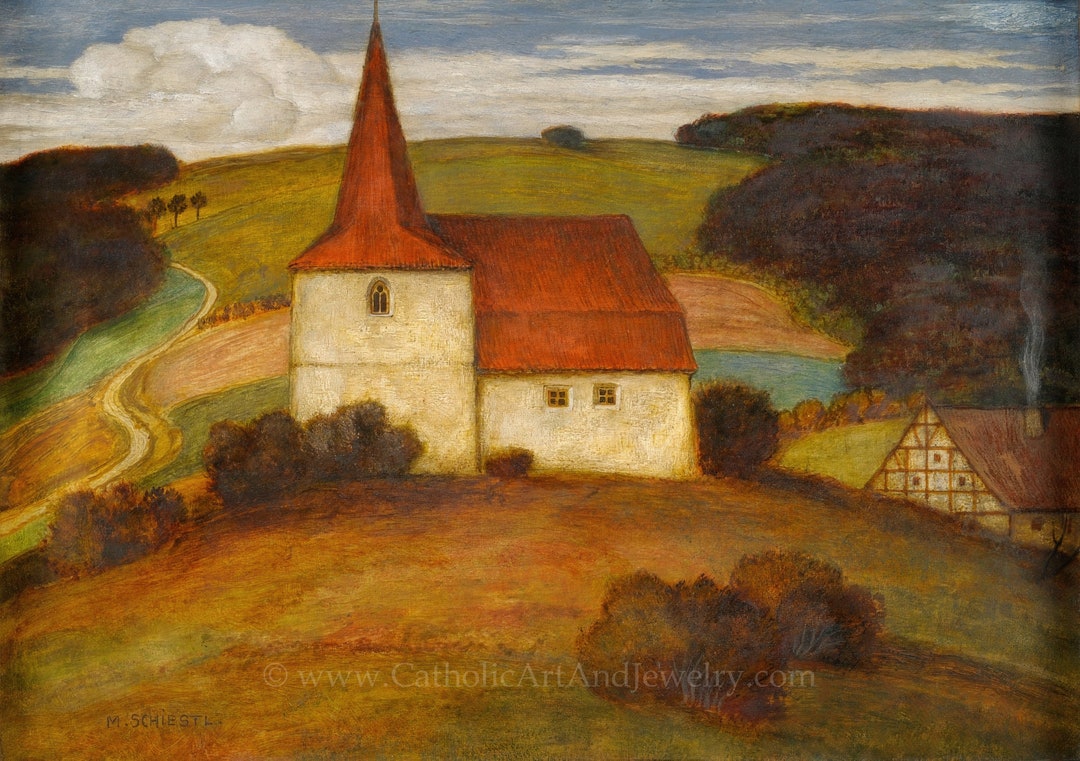 Landscape With Church –by Catholic Artist Matthäus Schiestl – Catholic ...
