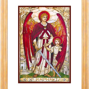 Archangel Raphael – From a Vintage Stained Glass Window – Art Nouveau ...