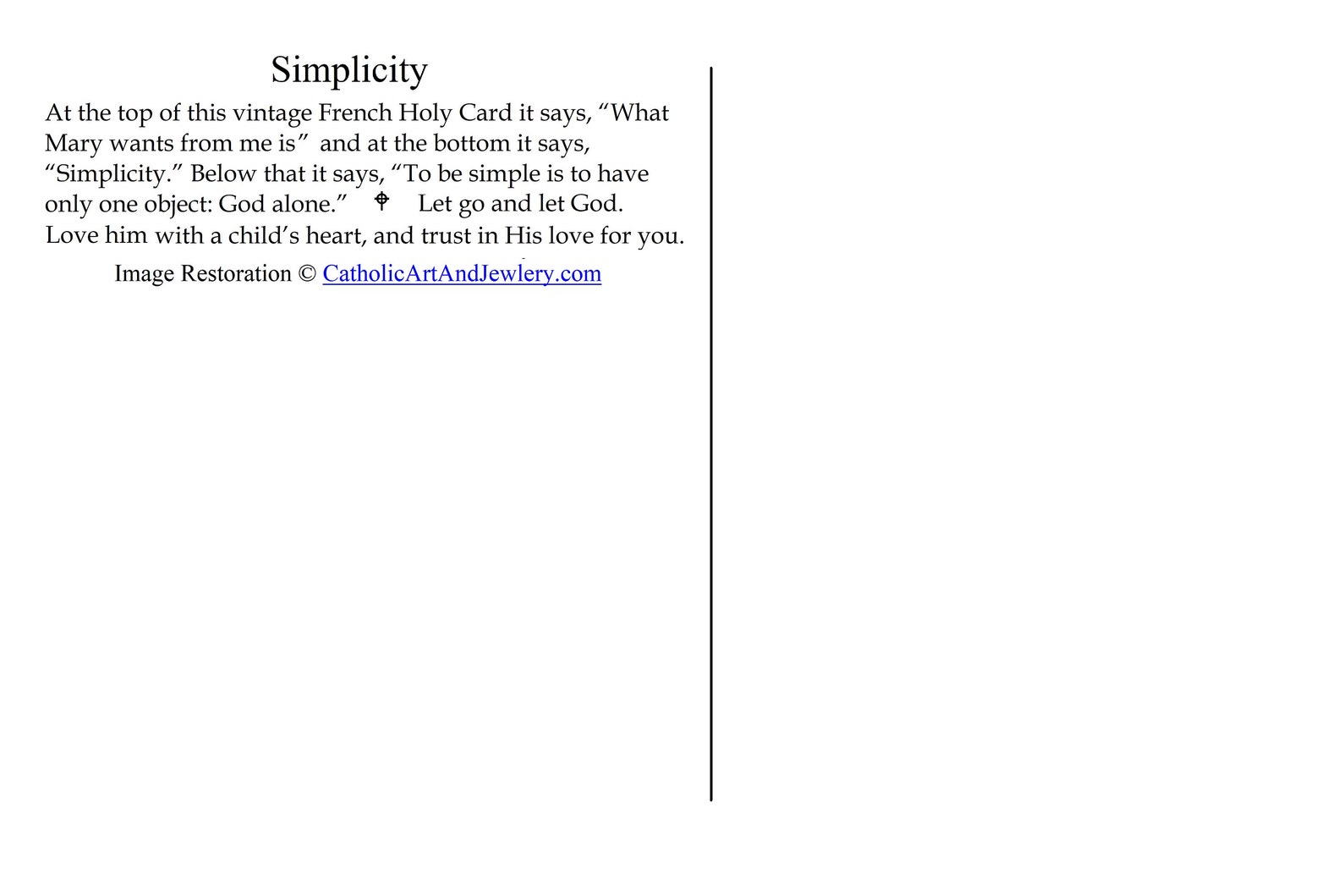 Simplicity Postcard / 4x6 Holy Card – Pack of 3, 10, or 100 – Based on ...