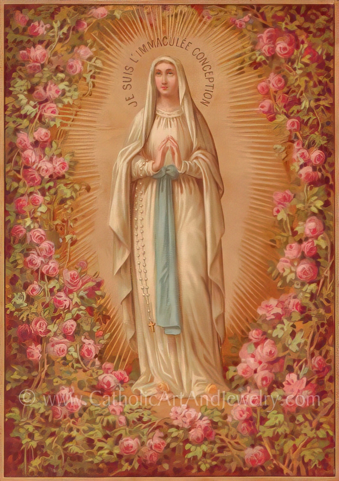 Our Lady of Lourdes Roses – Based on a Vintage French Holy Card ...