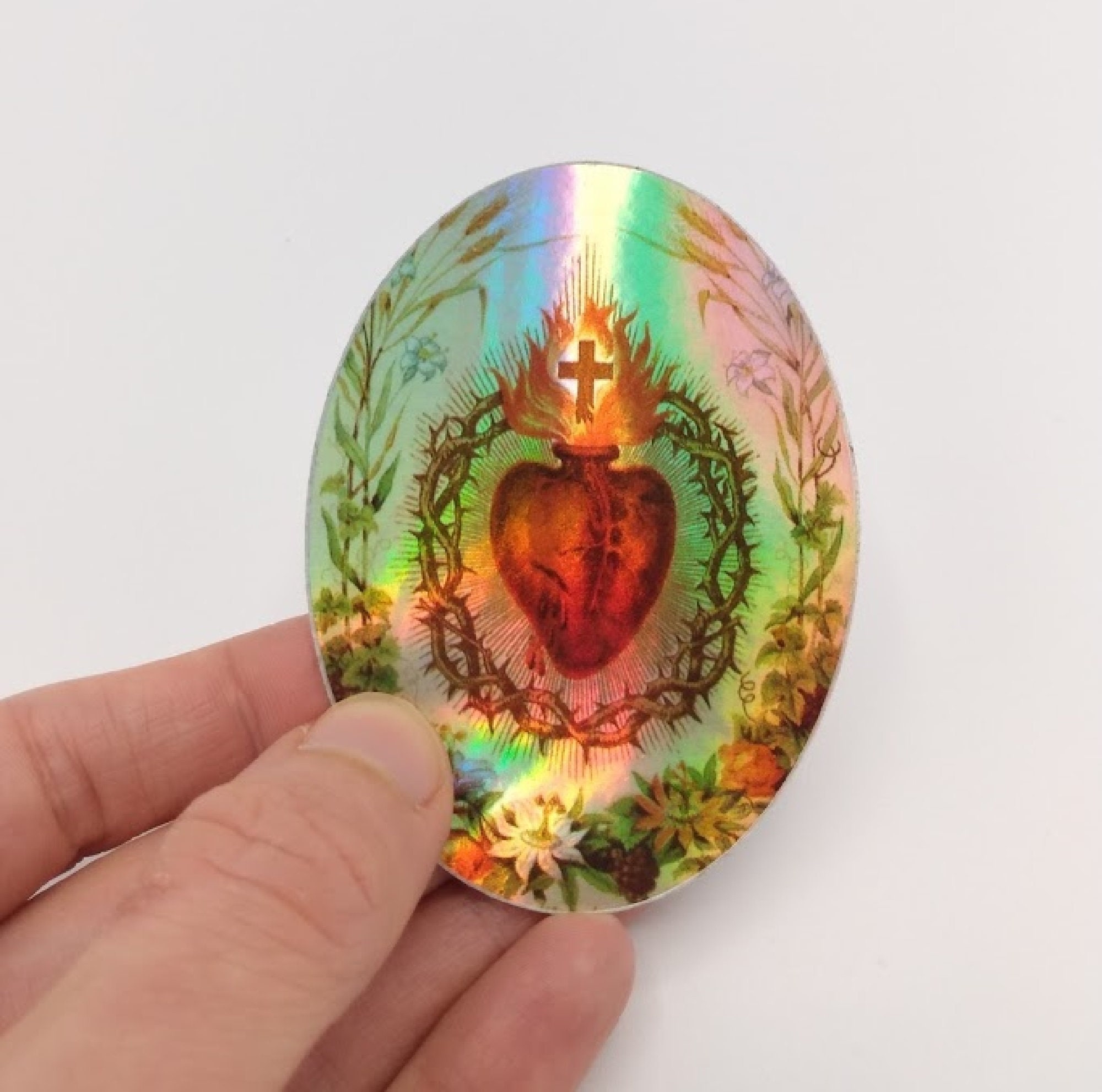 Sacred Heart Sticker Iridescent faux Holographic based | Etsy