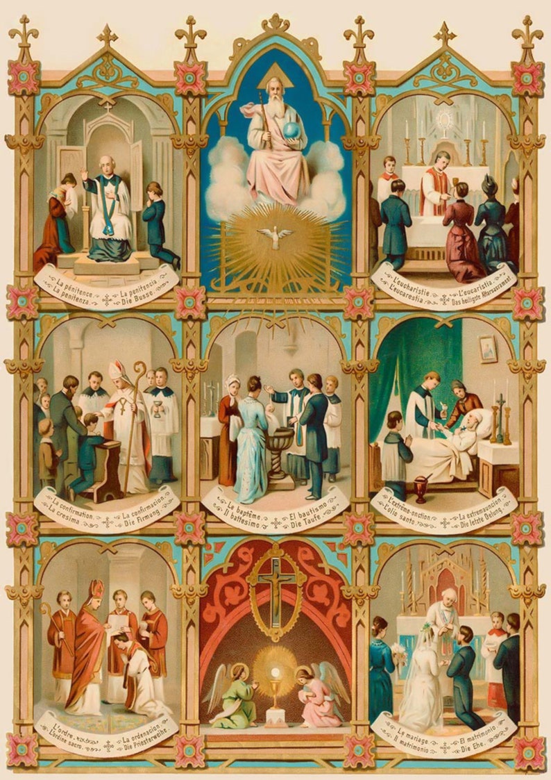 Seven Sacraments – Based on a Vintage Holy Card – Catholic Art Print - Etsy