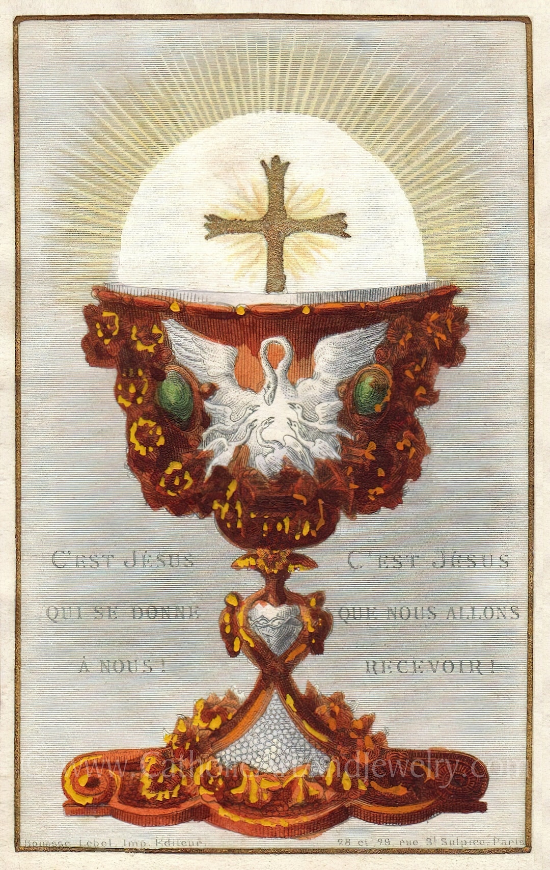 Eucharist and Chalice – 3 Sizes – Based on a Vintage French Holy Cared ...