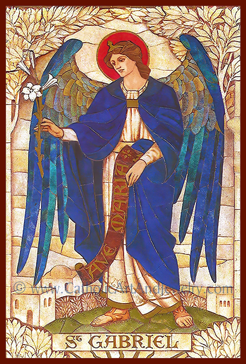 Erzengel Gabriel – bezogen auf ein Vintage-Glasfenster – Jugendstil ...