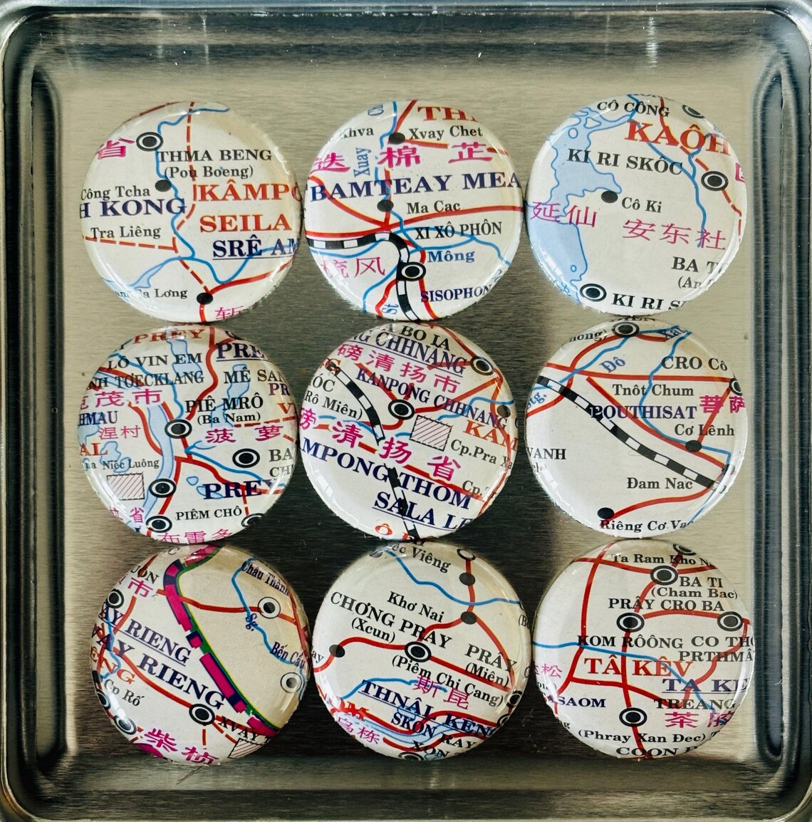 Handmade 1 Round Magnets Featuring Maps, Vintage Papers and Other ...
