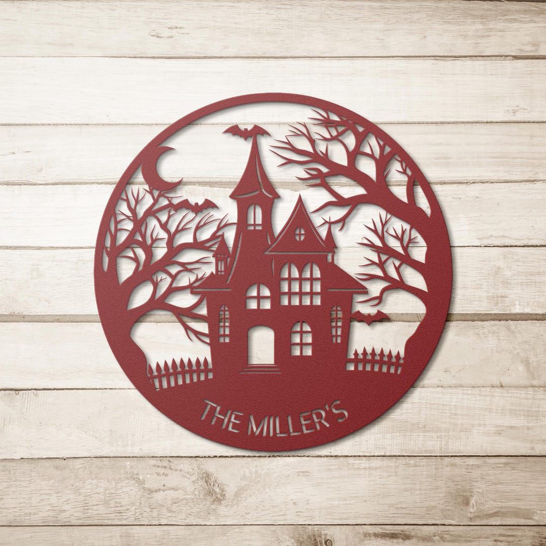 Personalized Haunted House Die Cut Metal Sign Custom Name Halloween ...