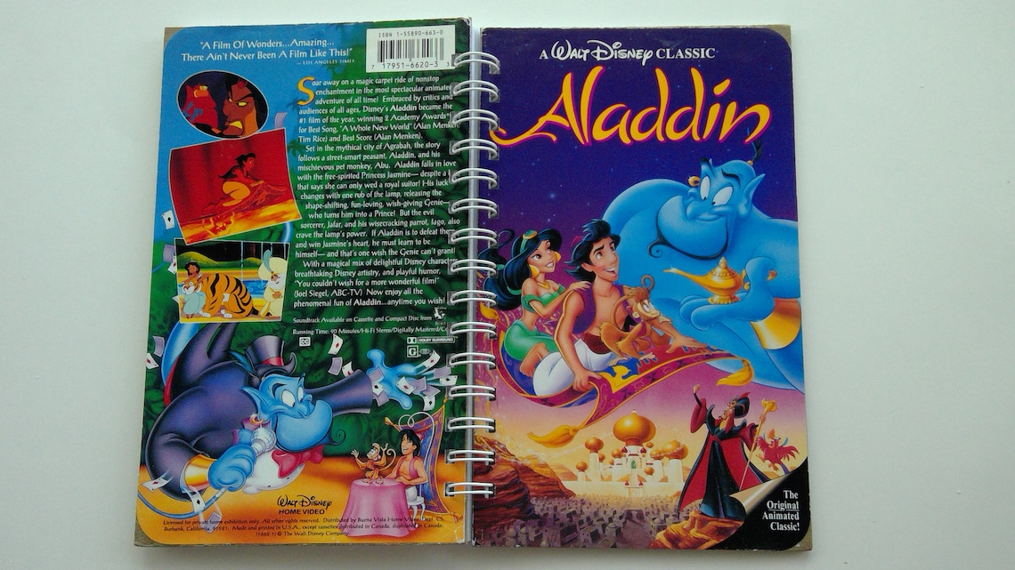 Aladdin VHS Cover Notebook, Upcylced Vhs Cover, Disney Autograph Book ...