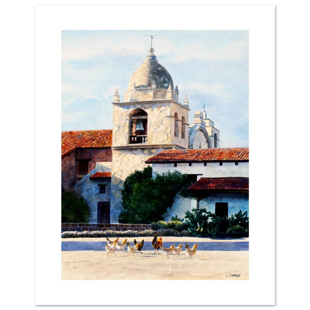 California Mission Art Poster: Devoted Flock Watercolor Painting - Etsy