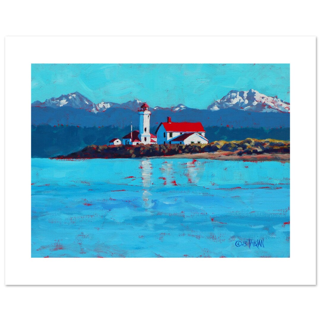 Pt Wilson Lighthouse Art With Cascade Mountain Poster a Port Townsend ...