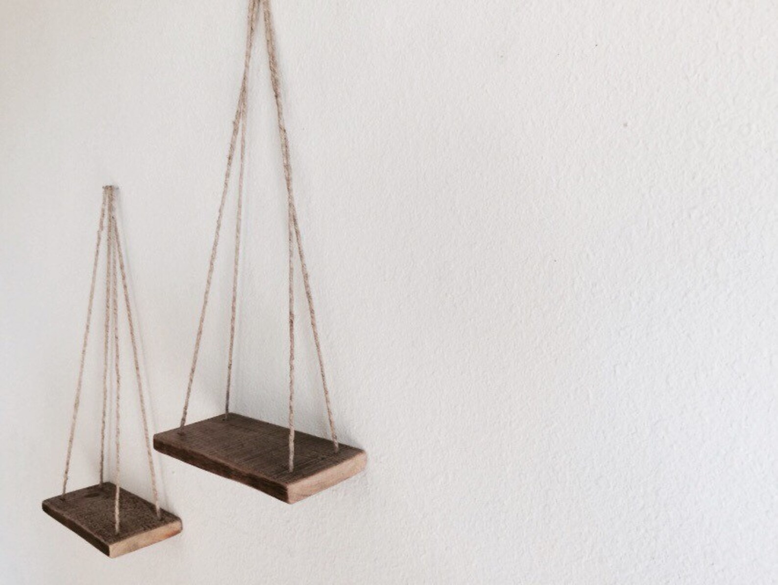 2 Small Swing Shelves Reclaimed Wood Set of Two Suspended Shelf Rope ...