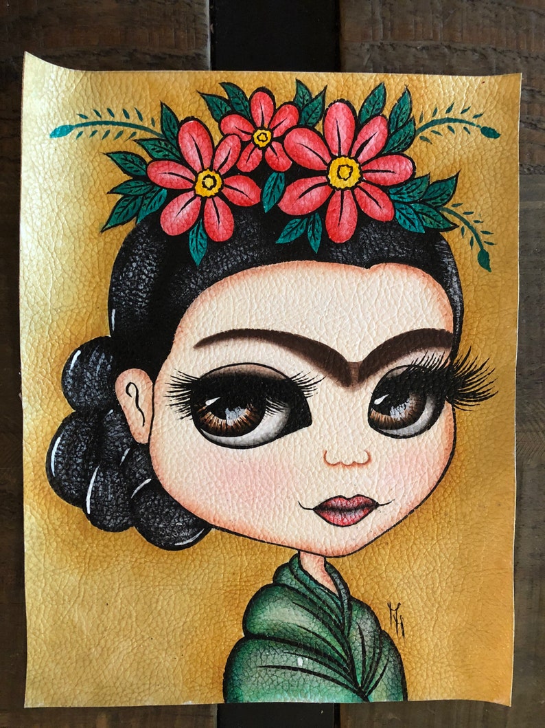 Original Frida Kahlo Painting: 8x10 Watercolor on Faux Leather - Etsy