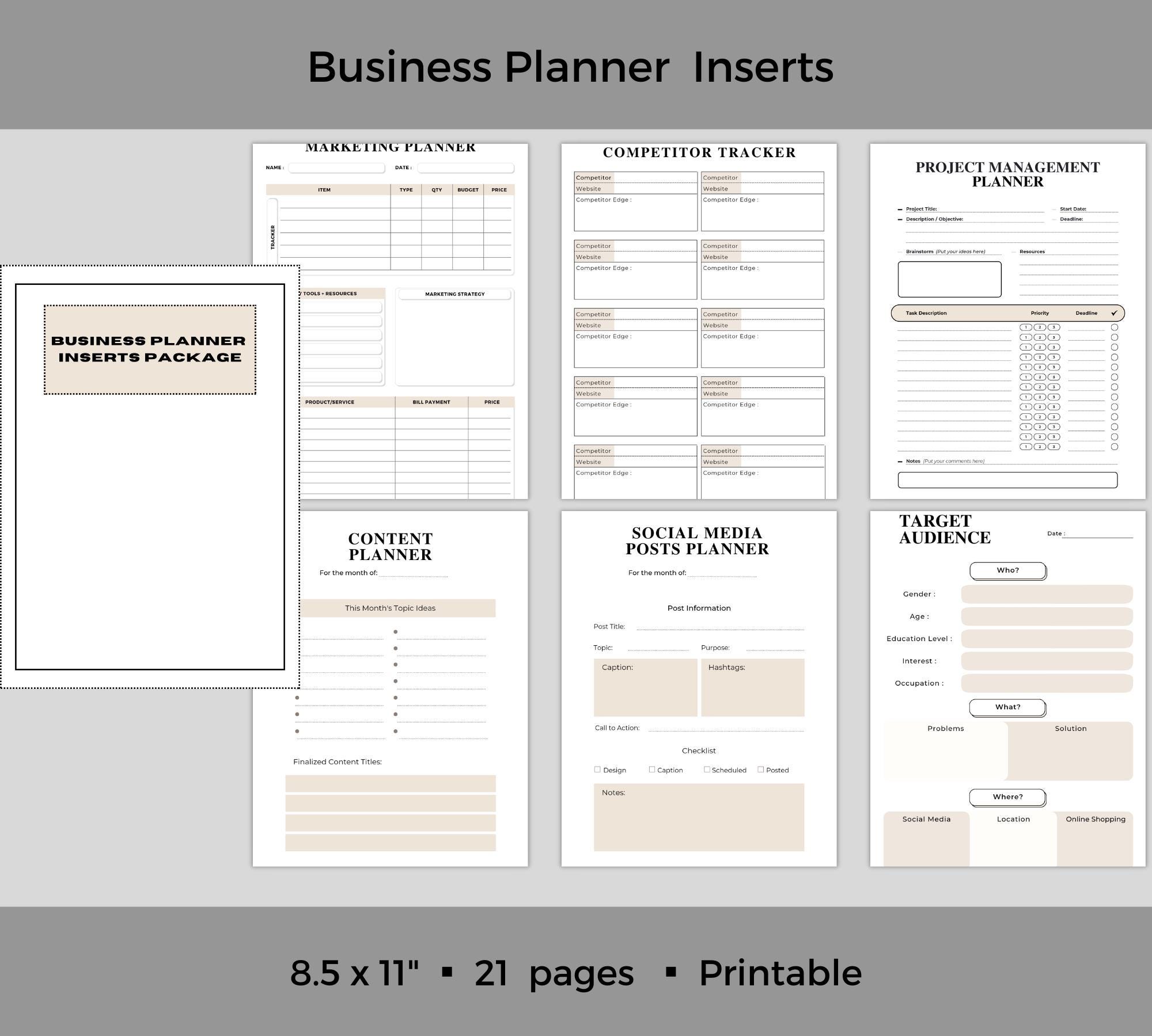 Business Planner Inserts, Printable Planner Inserts, Marketing Inserts ...