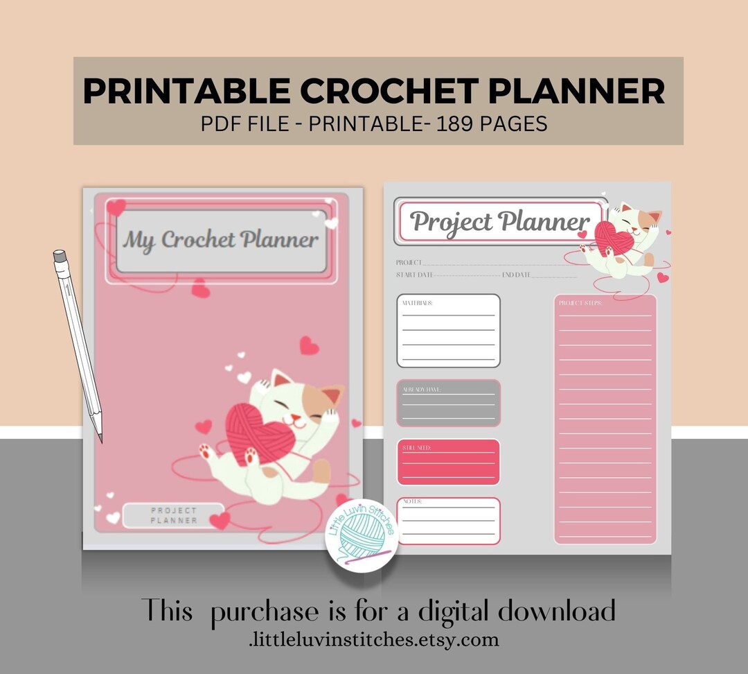Digital Crochet Planner, Printable Project Planner, Pink Crochet and ...