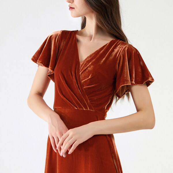 Rust Velvet Bridesmaid Dress - Etsy
