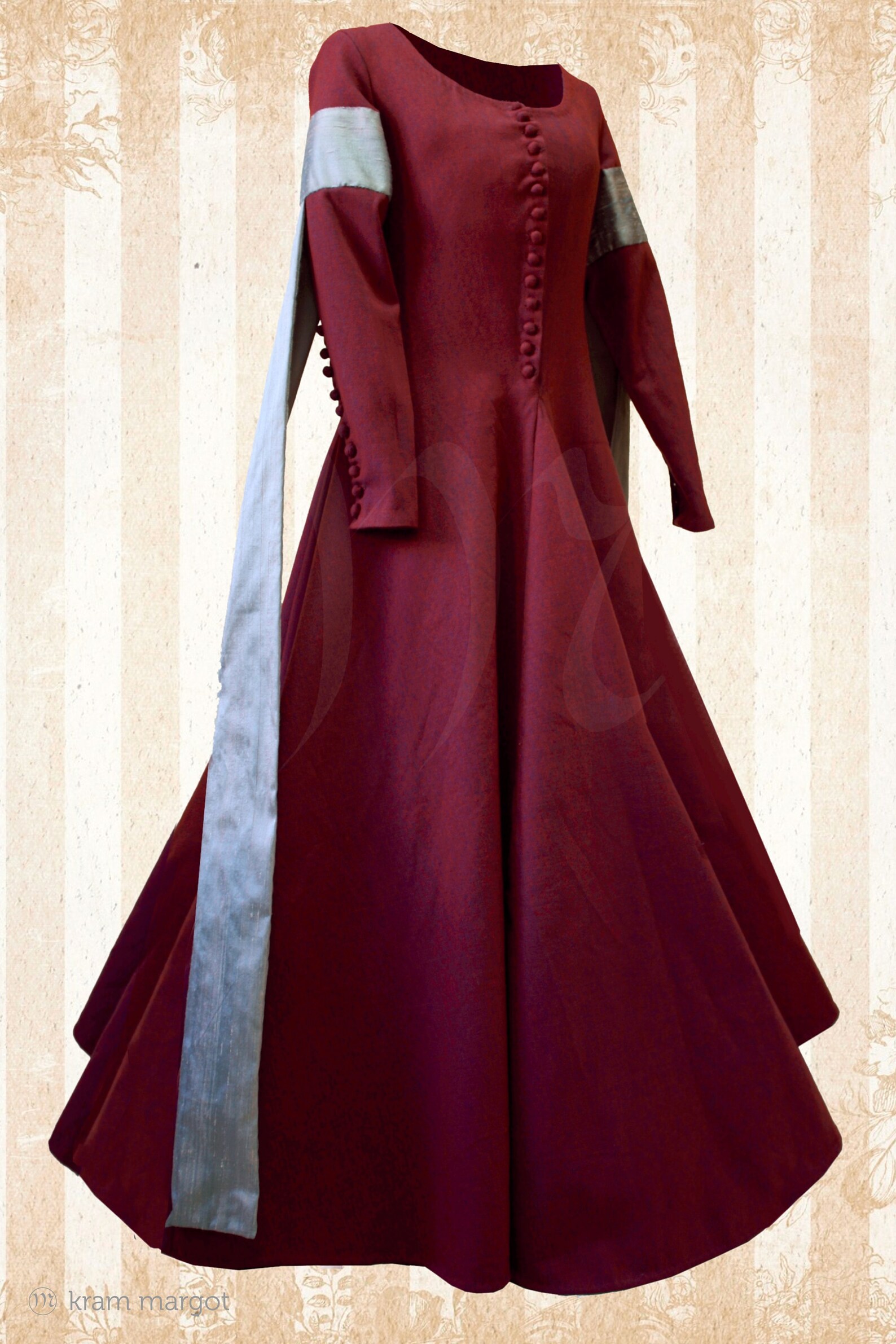 Wool Cotehardie Dress With Tippets, Medieval Gown - Etsy