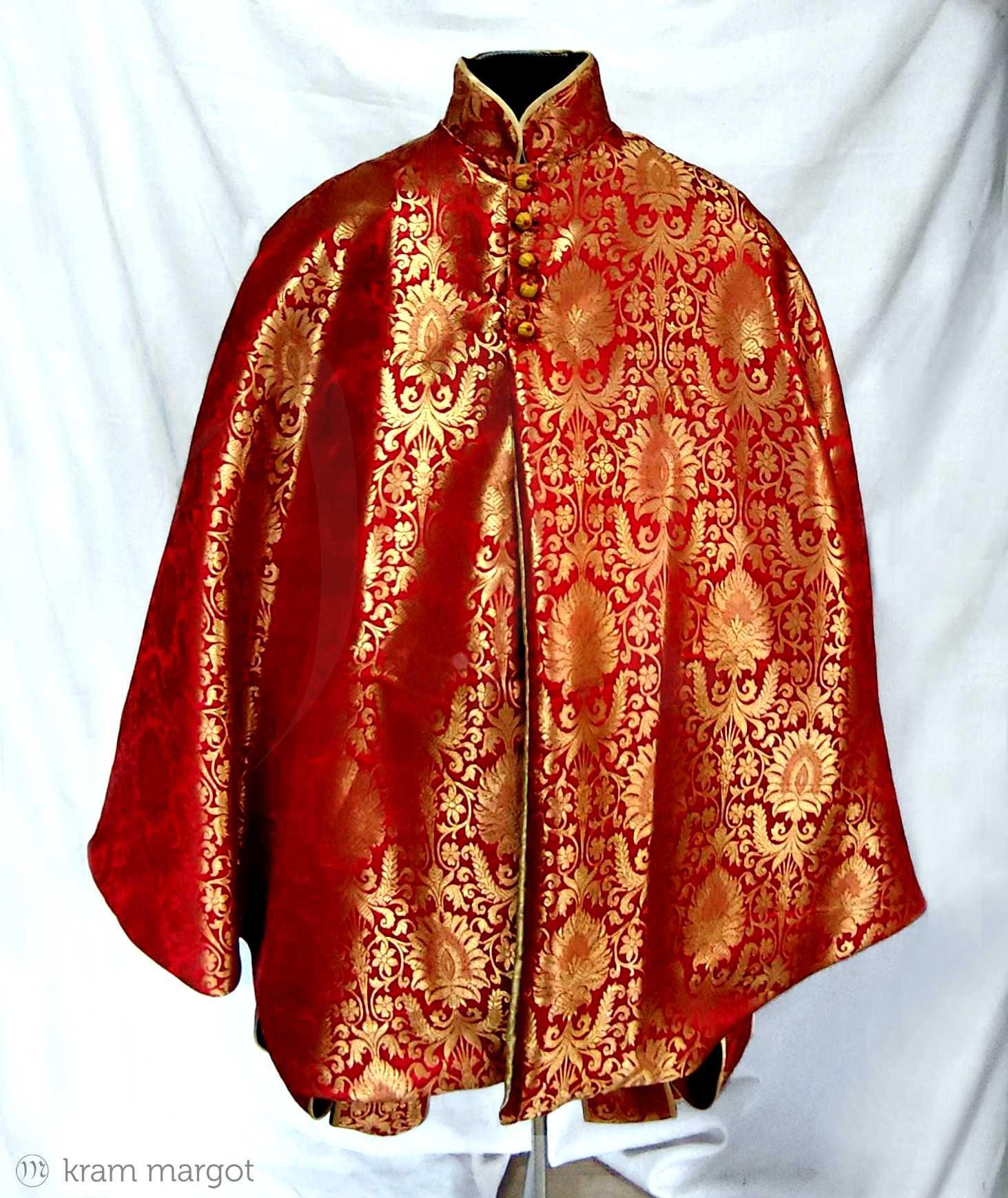 Short Silk Cloak, Medieval, Renaissance, Baroque Coat, Gothic Pilgrim ...