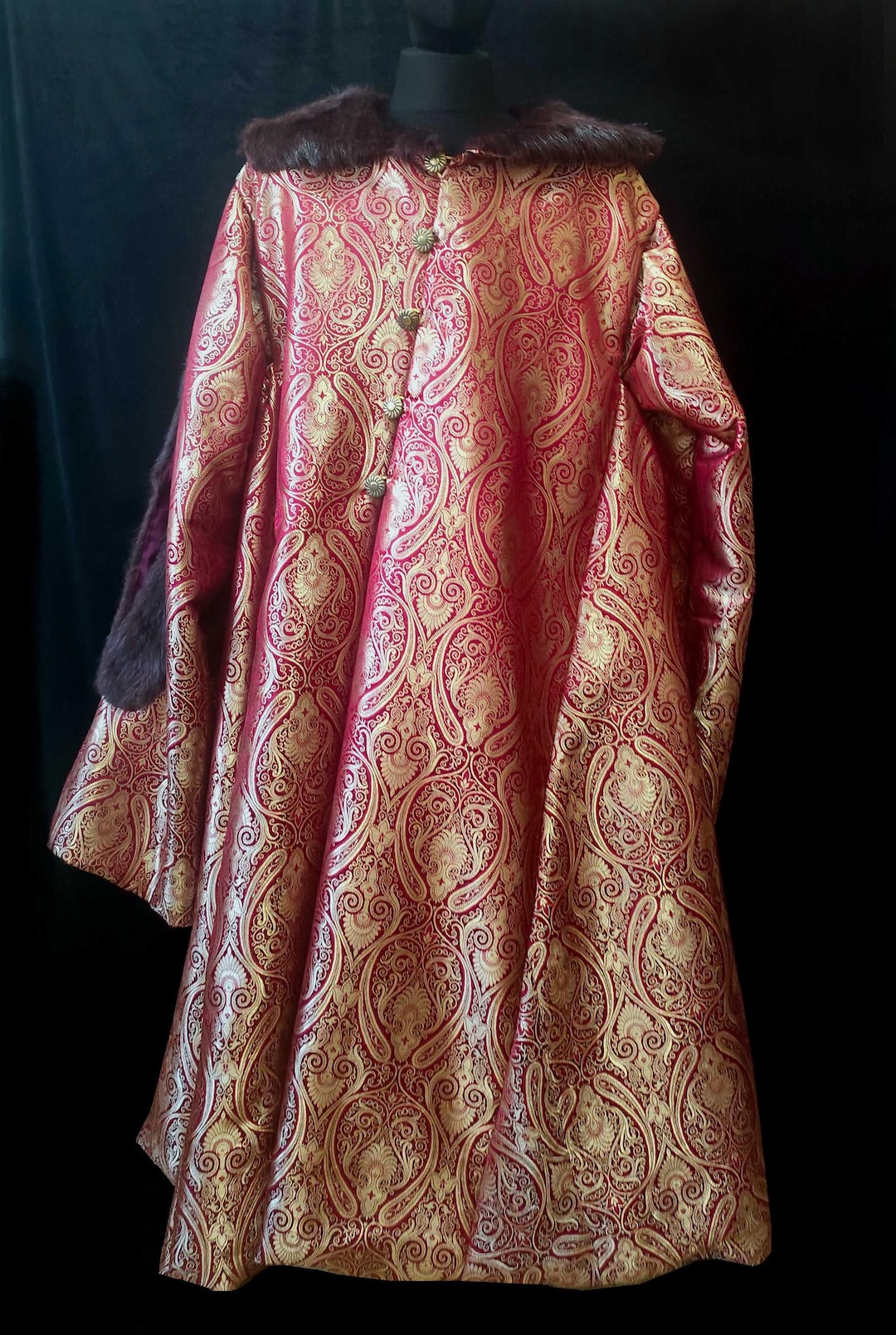 Delia, Custom-made Overcoat, Silk Brocade Noble Cloak With Natural Fur, Polish Ukrainian ...