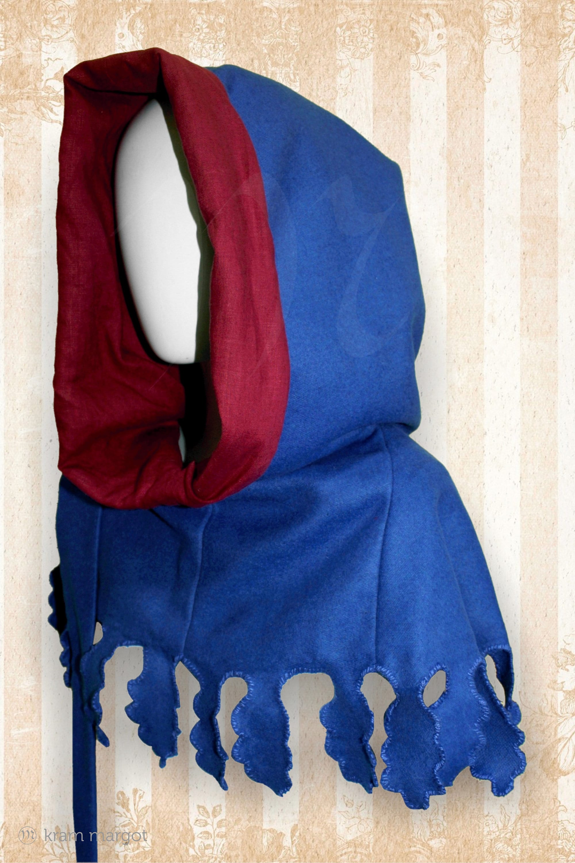Hood With a Long Tail and Cutout, Medieval Hood With a Dagged Edge ...