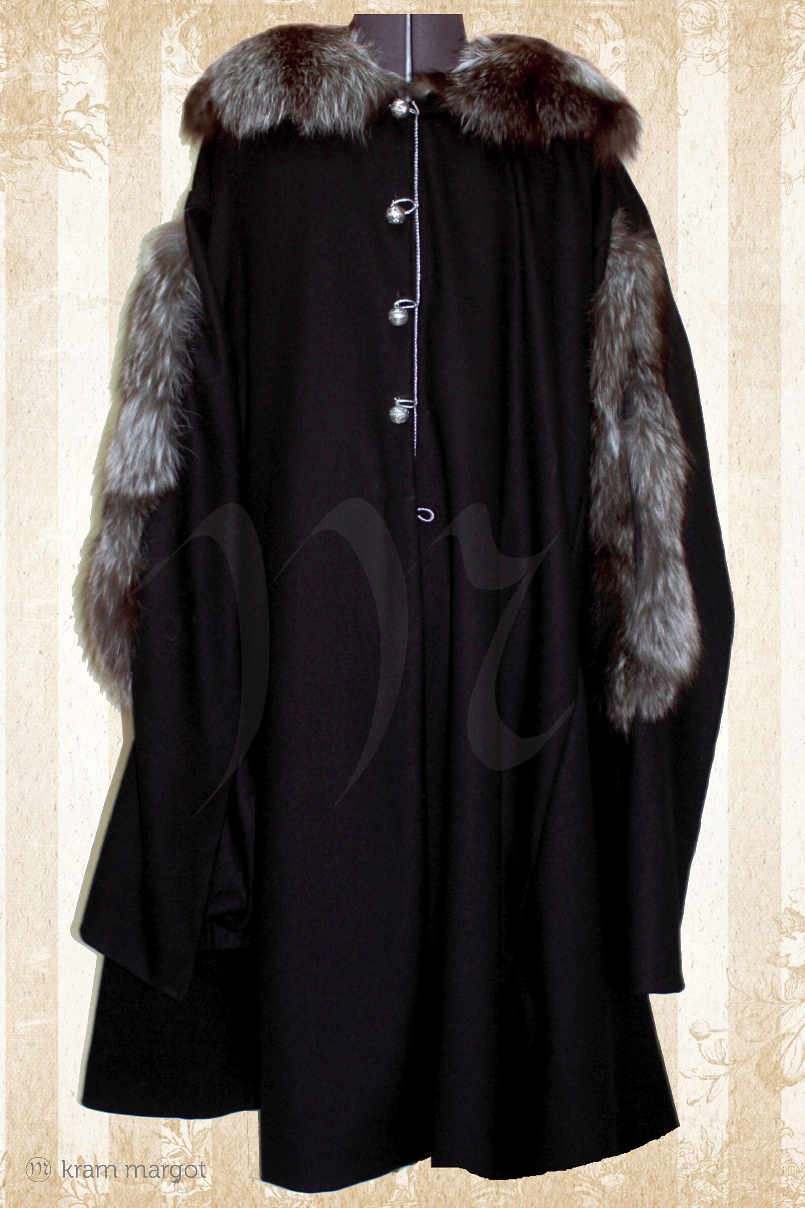Delia, Custom-made Overcoat, Woolen Noble Cloak With Natural Fur ...