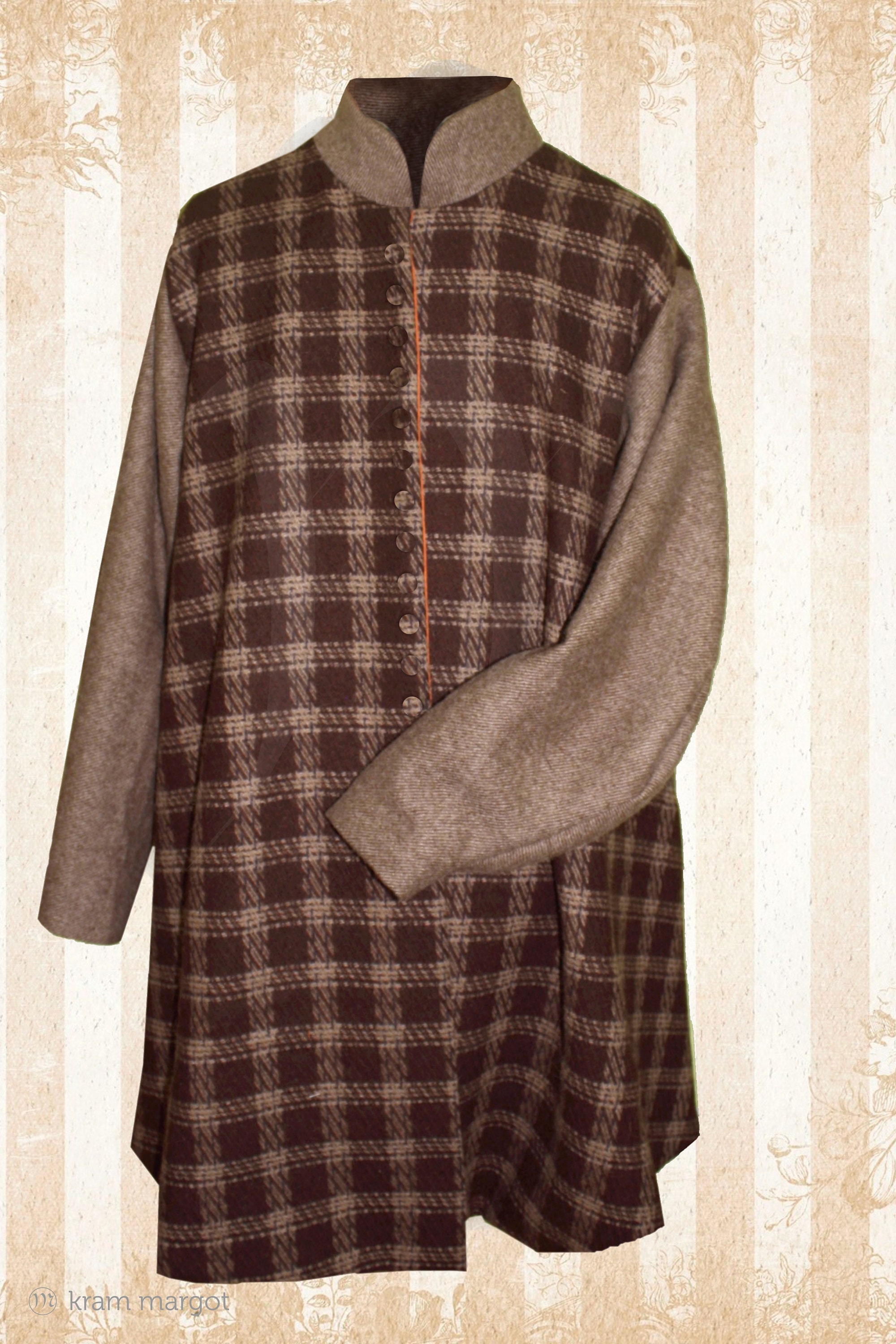 Robe, Medieval Male Gown, Short Wool Dress for Men, Tailor-made Working ...