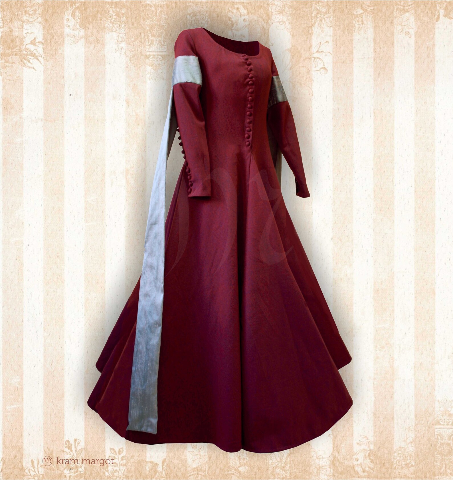 Wool Cotehardie Dress With Tippets, Medieval Gown - Etsy