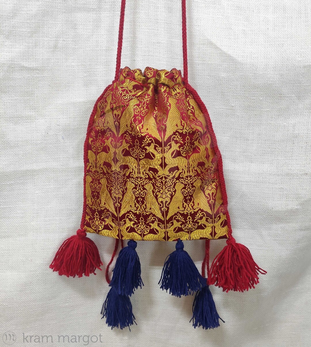 Pure Silk Pouch, Medieval Silk Purse With Tassels; Reenactment Pouch ...