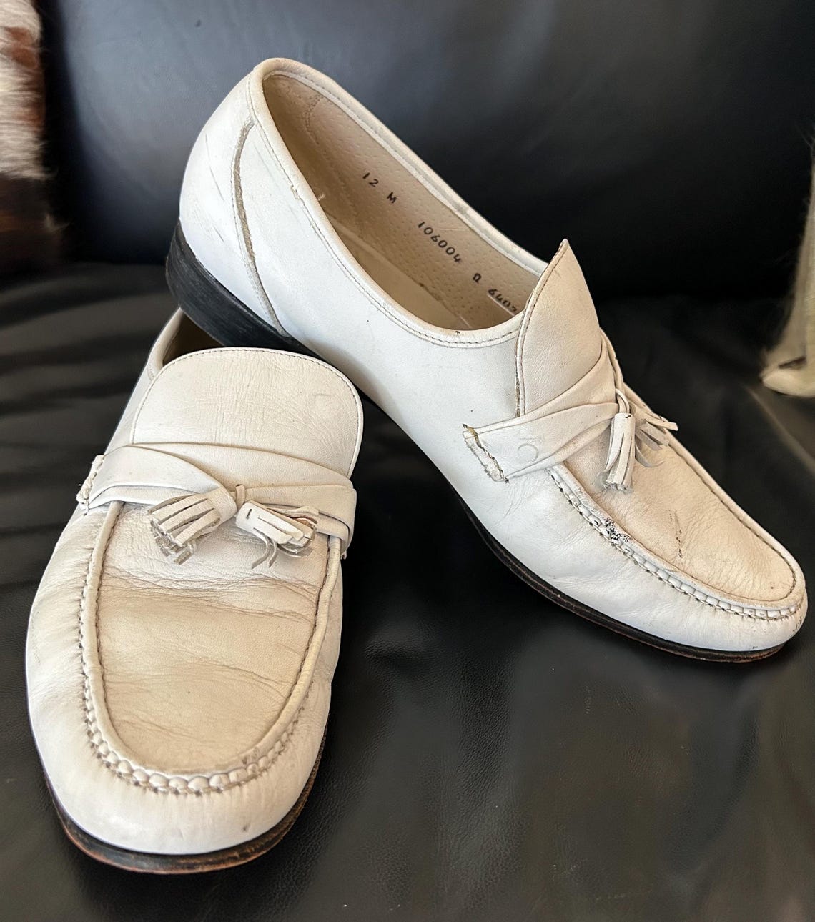 White Vintage Leather Loafers - Etsy