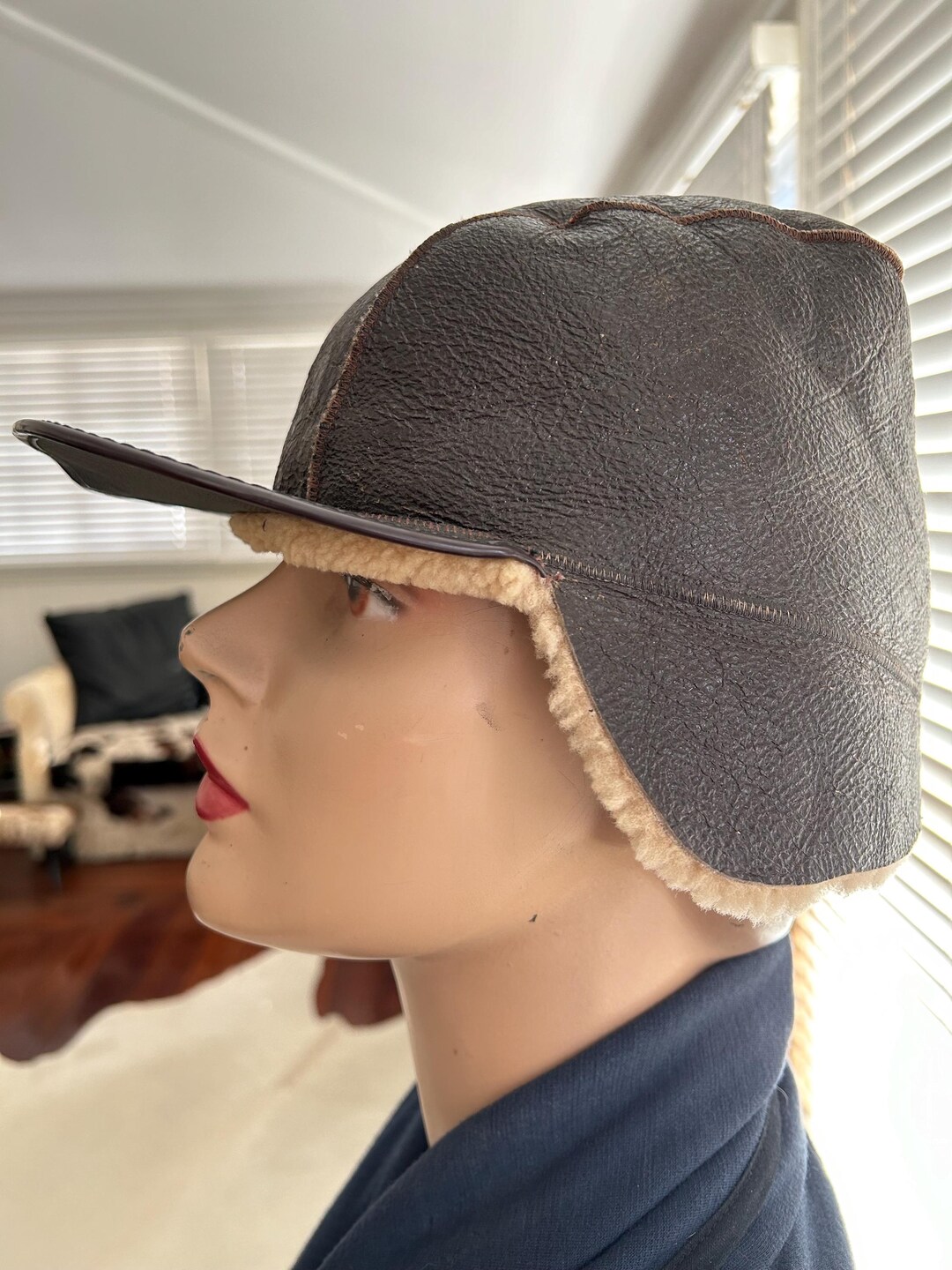 Vintage Sheepskin /leather Flying Cap - Etsy
