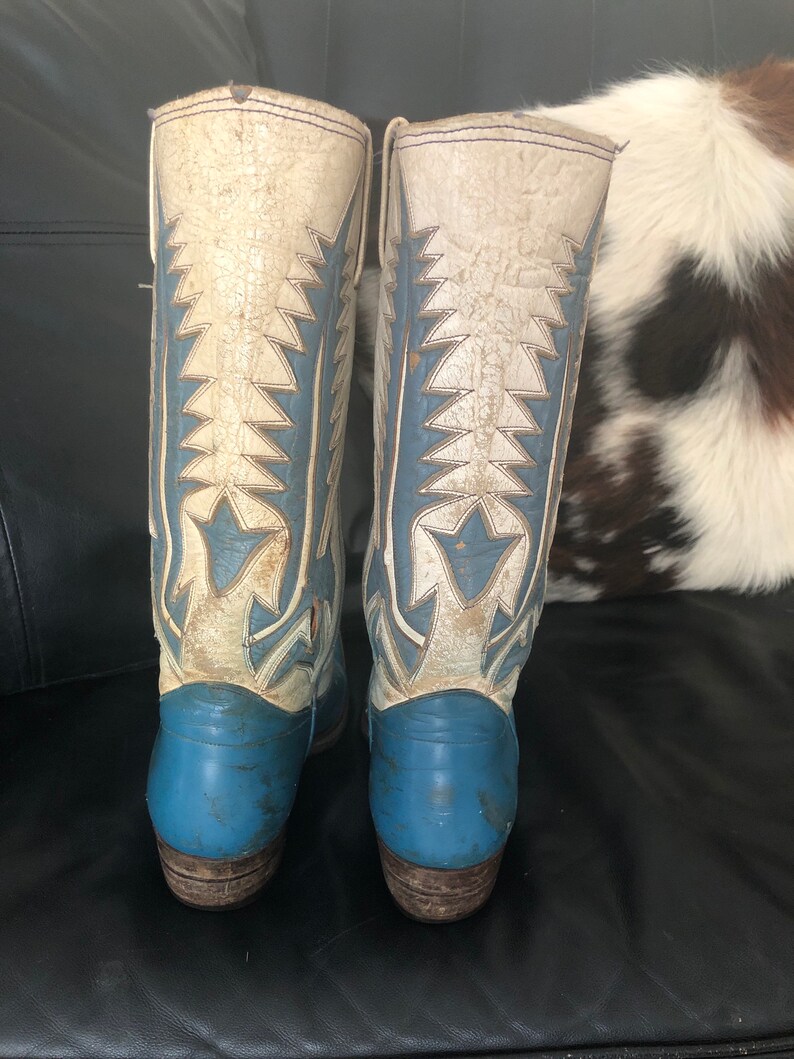Stunning Vintage Custom Made Blue/ White Boots - Etsy