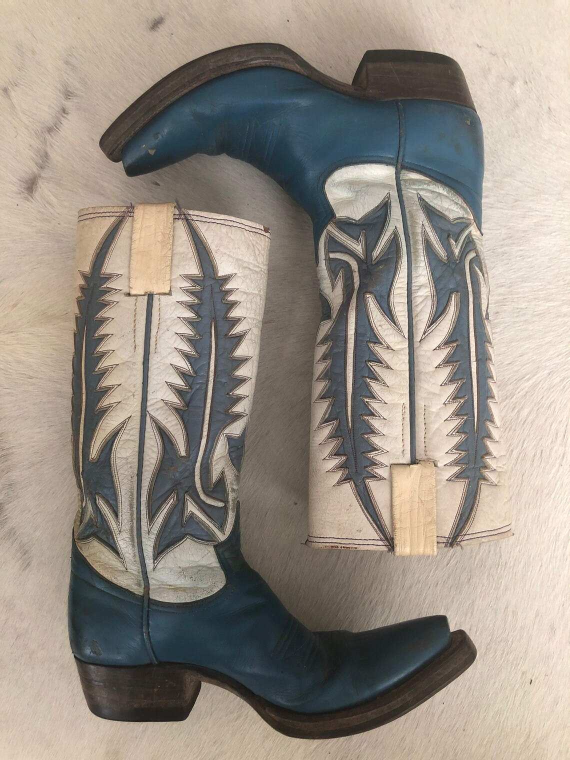 Stunning Vintage Custom Made Blue/ White Boots - Etsy