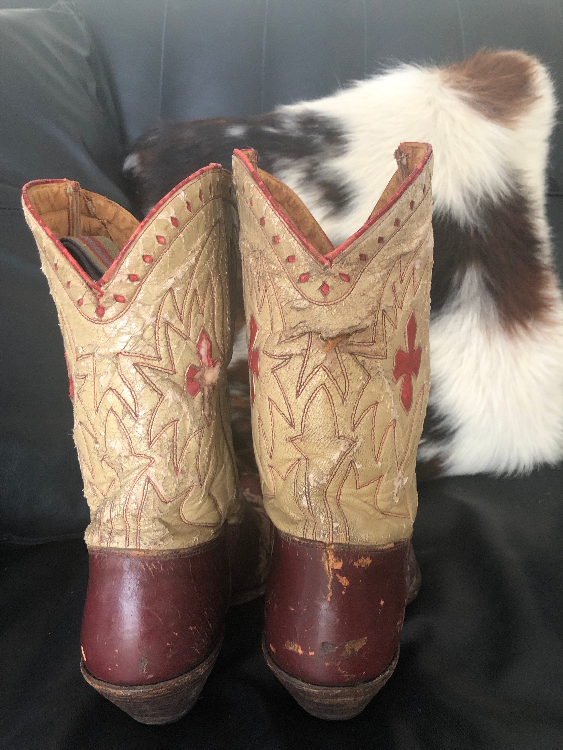 Rare Design Vintage Leather Cowboy Boots - Etsy