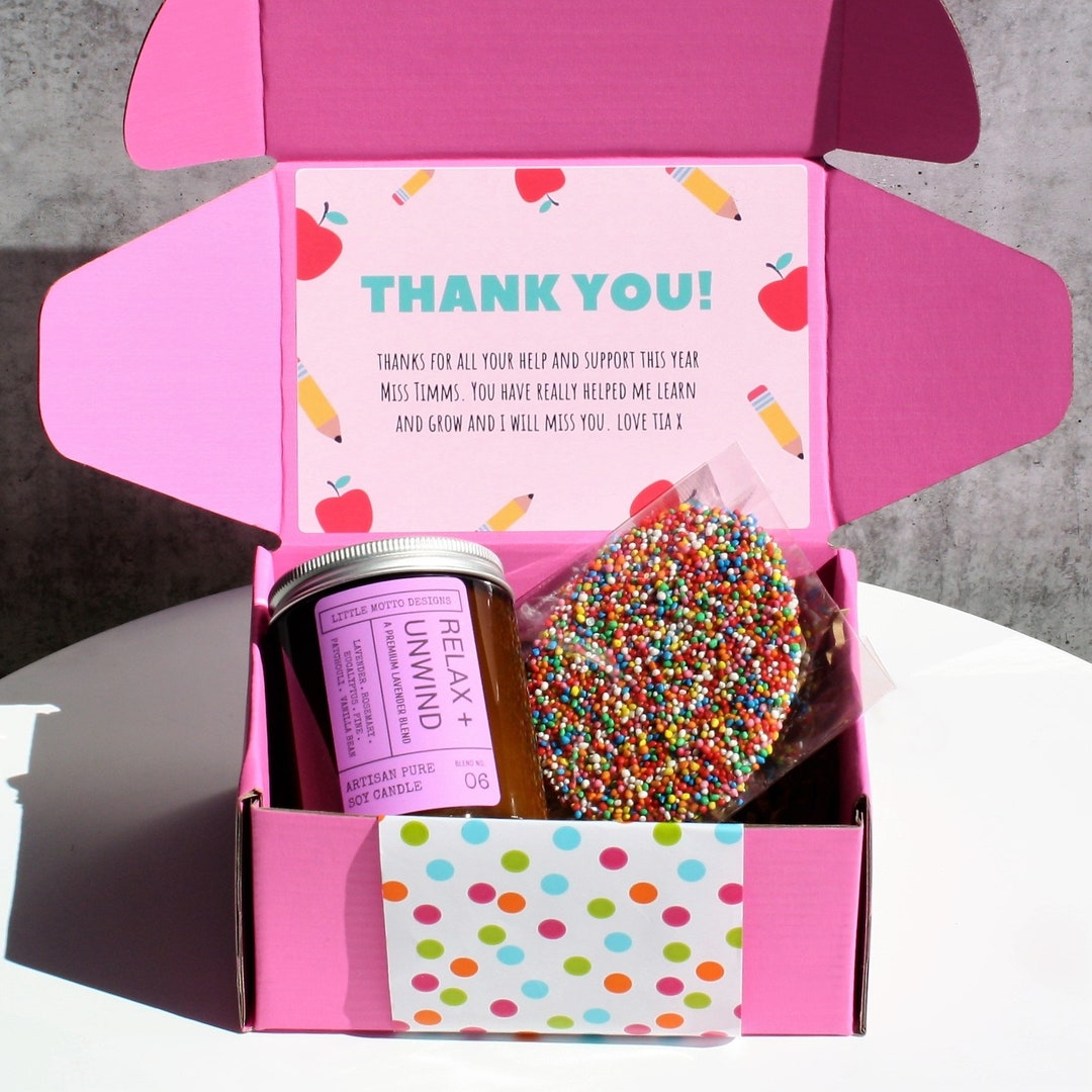 TEACHER GIFT Mini Custom Hamper | PERSONALISED | Candle & Chocolate ...