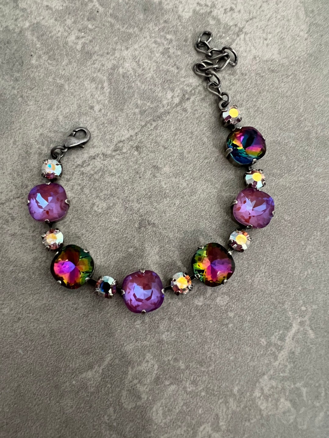 Volcano and Burgundy Swarovski Crystal Cushion Cut Bracelet - Etsy